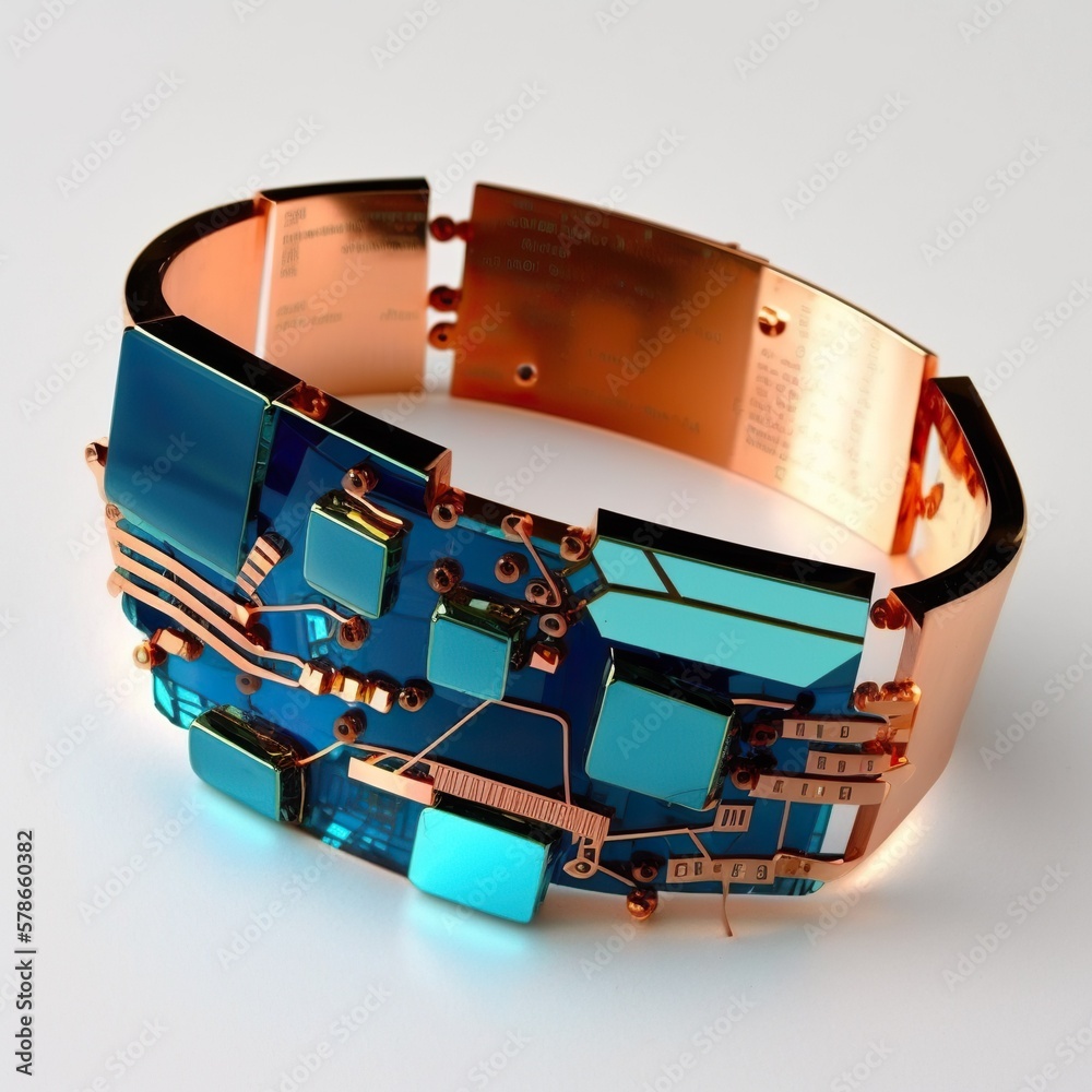 Bracelet made of copper wire and circuit board pieces in different ...