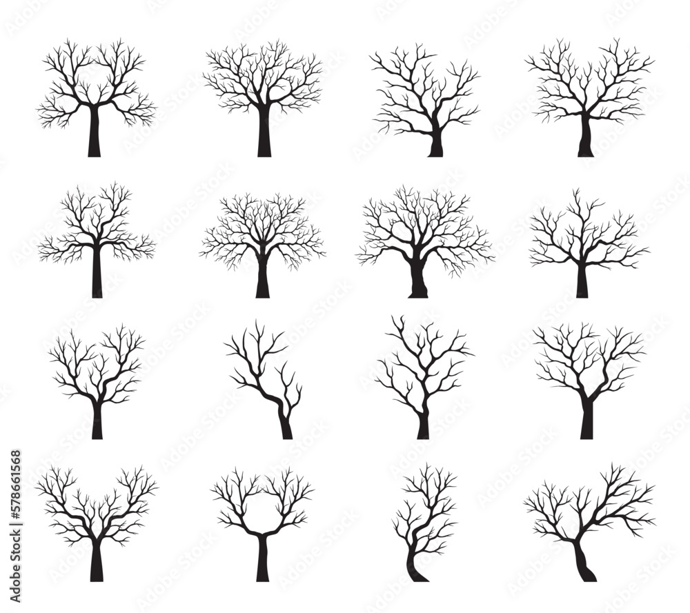 Vetor de Shape of Old Black Tree without leaves. Vector outline ...