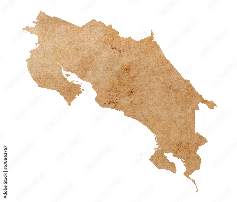 map of Costa Rica on old brown grunge paper Stock Photo | Adobe Stock