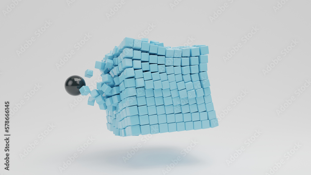 3d rendering of an array of blue cubes assembled into a large cube ...