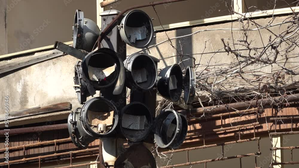 Broken traffic lights at intersection inside Varosha neighborhood, a ...