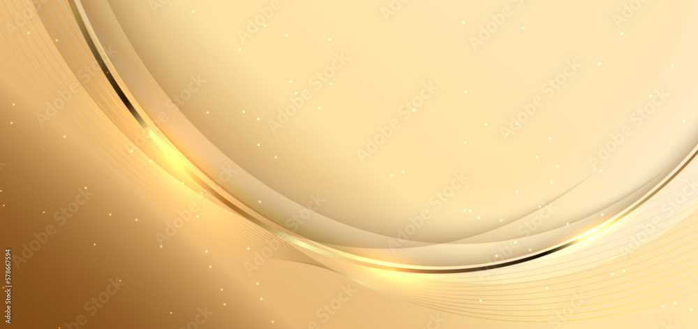 Abstract gold curved background with lighting effect and sparkle with ...