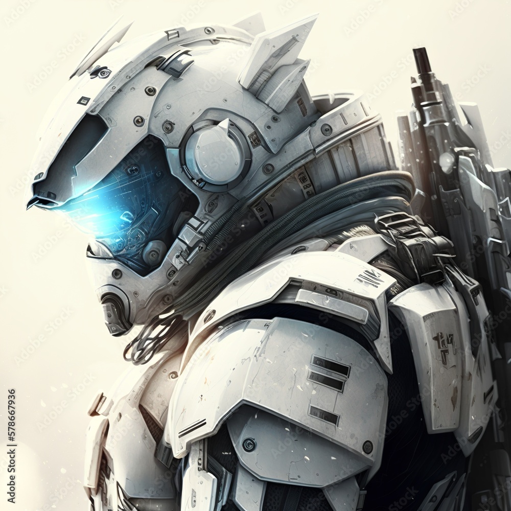 White sci-fi Future soldier, future space marine power realistic ...