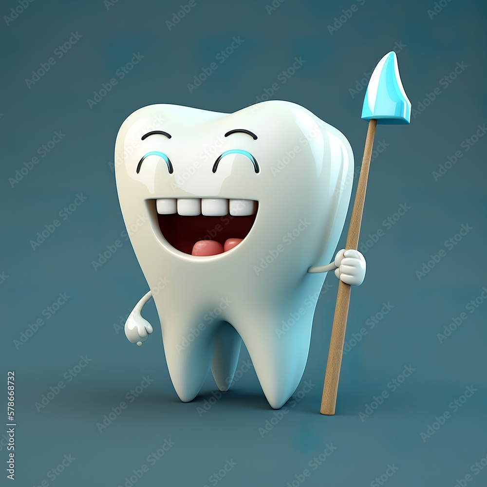 Happy tooth cartoon character with teeth toothpaste laugh smiley hands ...