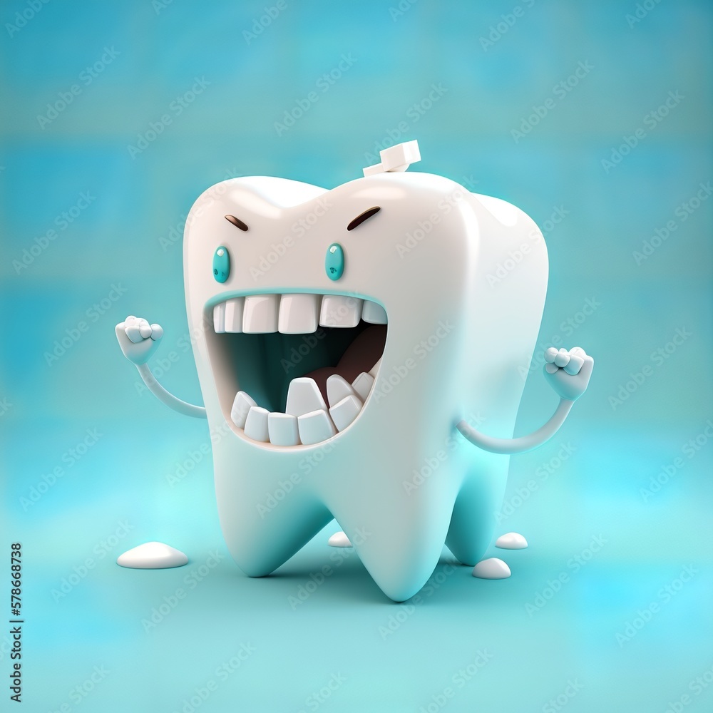 Happy tooth cartoon character with teeth toothpaste laugh smiley hands ...