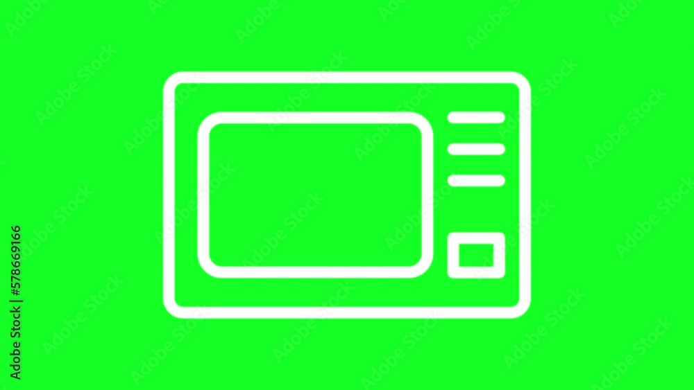 Animated microwave white line icon. Kitchen oven. Preparing food. Loop ...