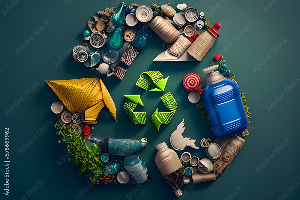 A recycling logo made up of various recyclable items Stock Illustration ...