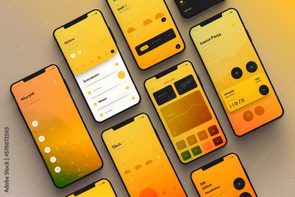 Modern yellow user interface design template. Colorful mobile phone ...