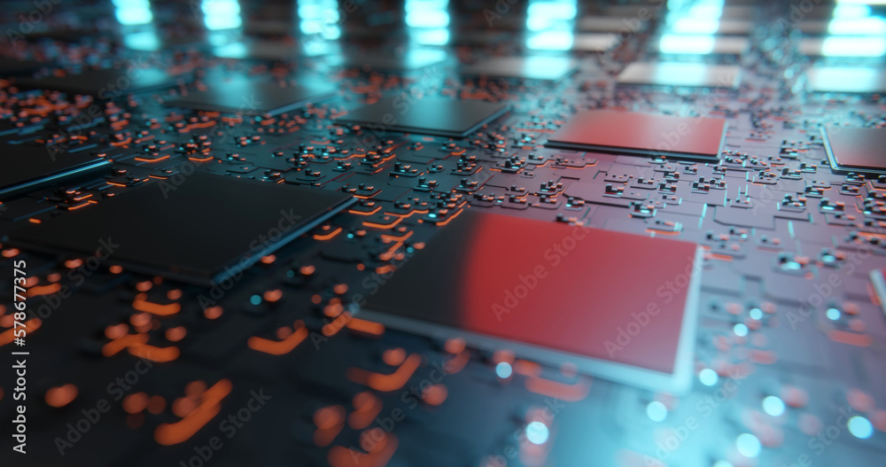 Concept data transfer Printed circuit board futuristic server. Circuit ...