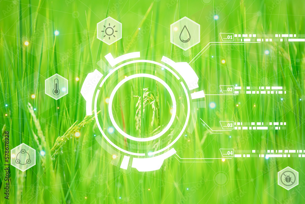Smart farm digital icon and futuristic AI data infographic of Landscape ...