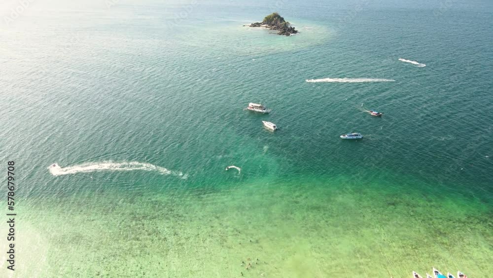 Drone is flying over a magnificent tropical paradise island, Koh Khai ...