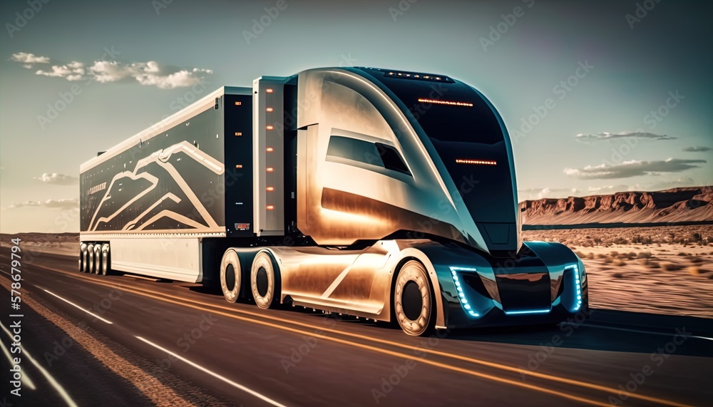 Autonomous driving truck drives on the highway, AI control created with ...