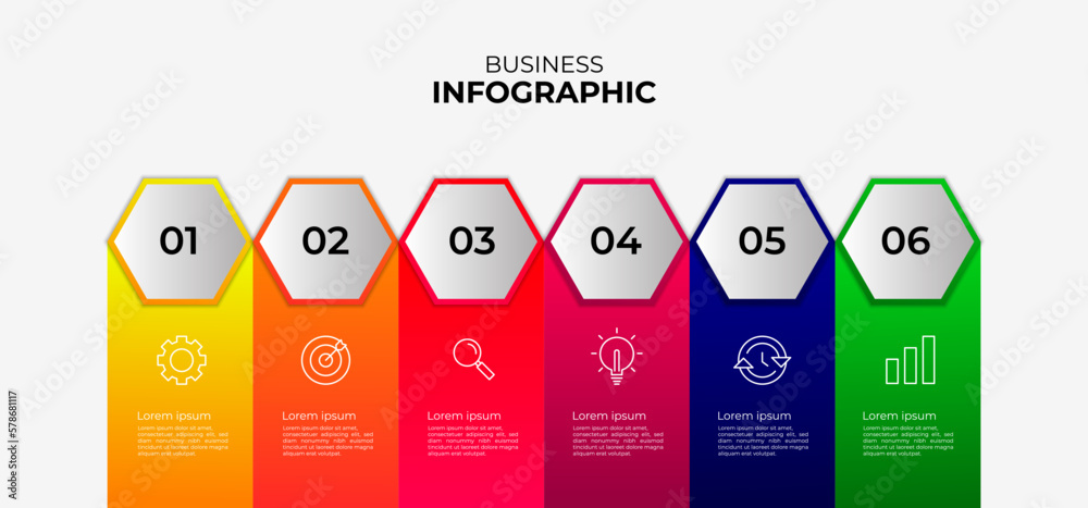 Vector infographic label template with icons. 6 options or steps ...