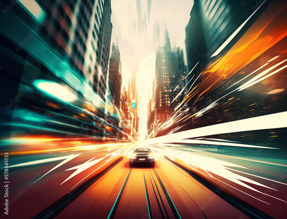 Abstract hyper speed in a mega city street background. Long exposure ...