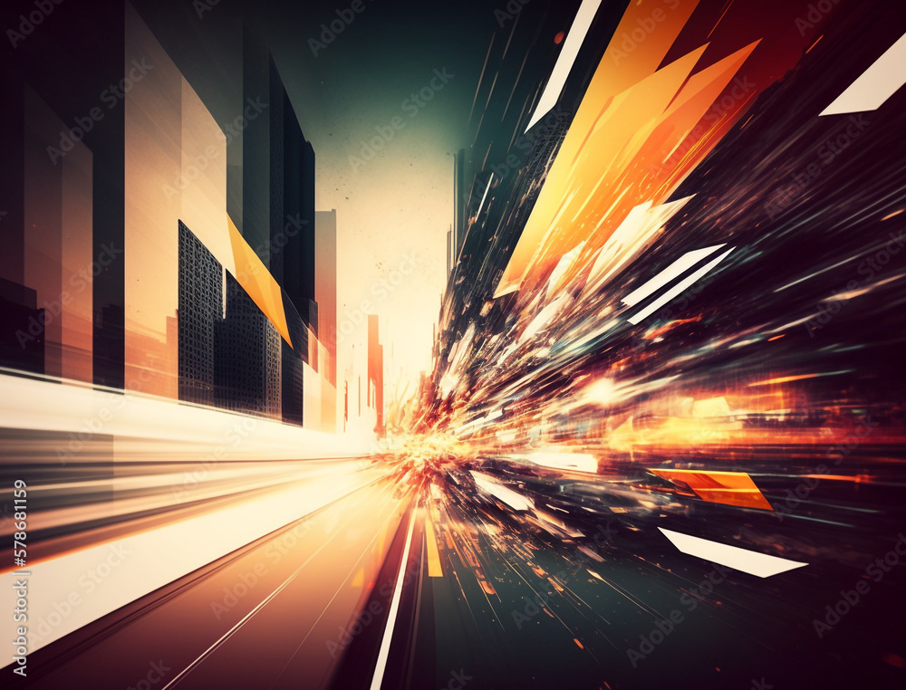 Abstract hyper speed in a mega city street background. Long exposure ...