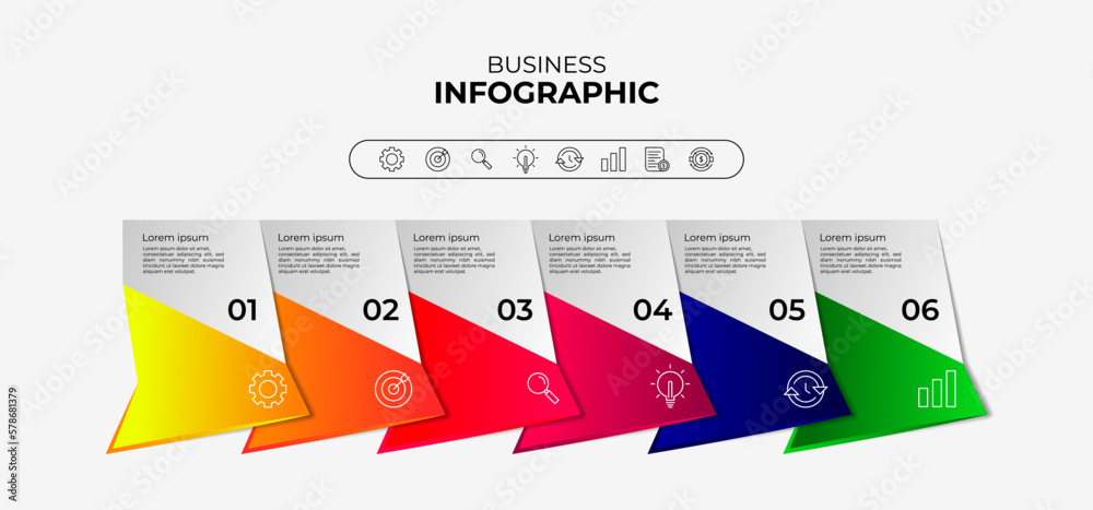 Vector infographic label template with icons. 6 options or steps ...