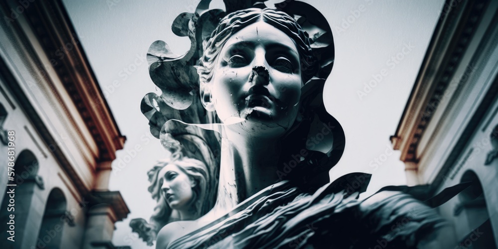 Imaginary ancient Greek goddess statue, intense epic portrayal and ...
