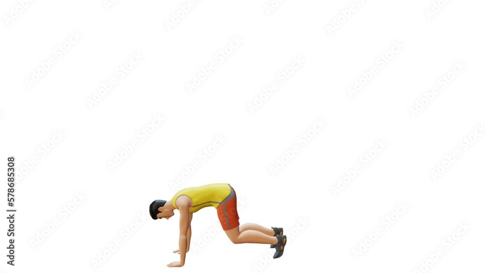 3D Render. Man Character doing of Burpees. Body weight workout in 3d ...