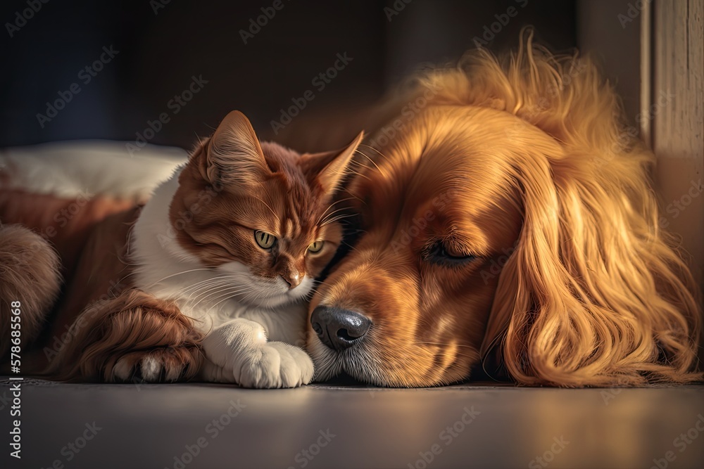 Cat And Dog Cuddling