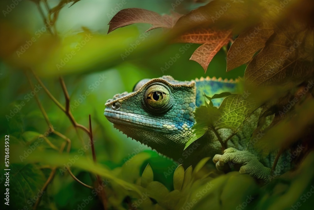 One may make out the chameleon's head through the dense foliage. One ...