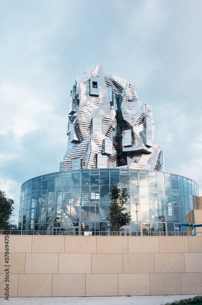 Arles, France - October 2022: Twisting tower in reflective aluminium ...