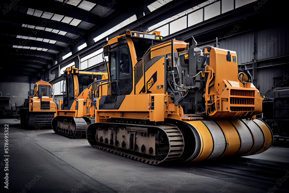 Hyper realistic illustration of heavy machinery, bulldozers and ...