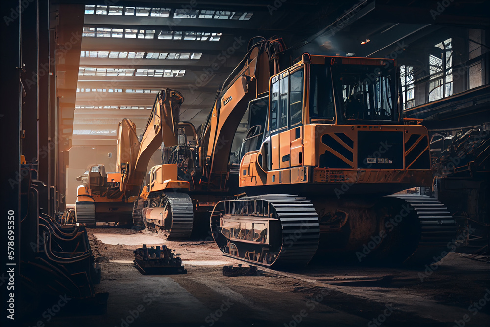 Hyper realistic illustration of heavy machinery, bulldozers and ...