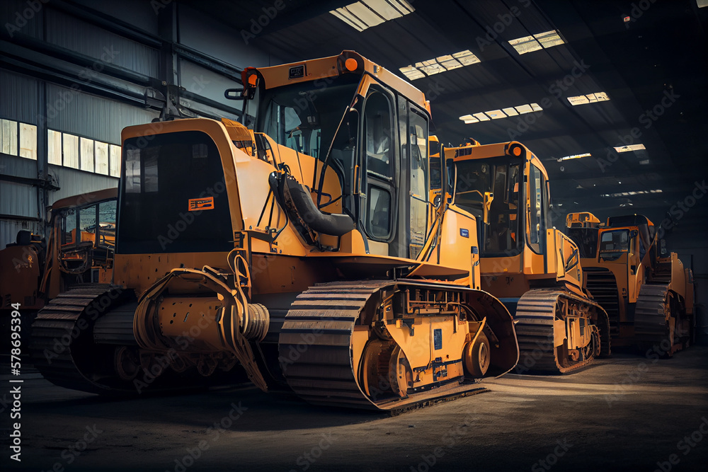 Hyper realistic illustration of heavy machinery, bulldozers and ...
