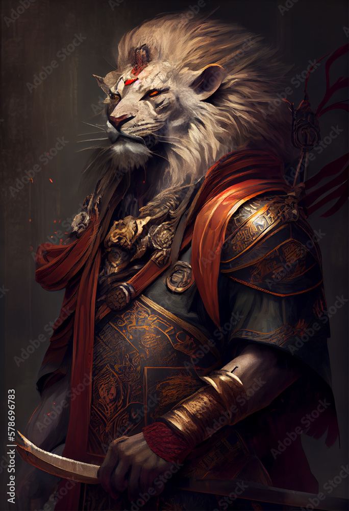 Illustration of a warrior lion monk with a sword | Generative Ai ...