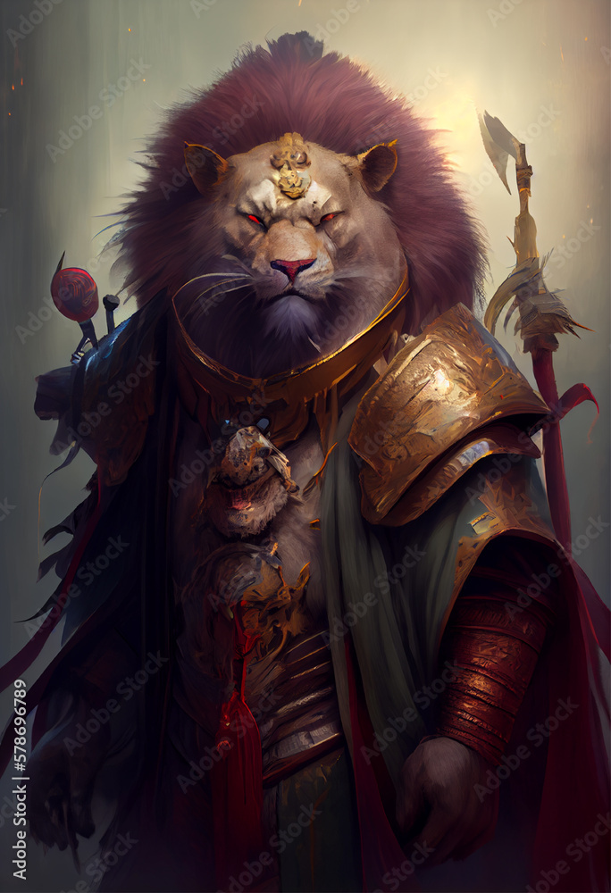 Illustration of a warrior lion monk with a sword | Generative Ai ...