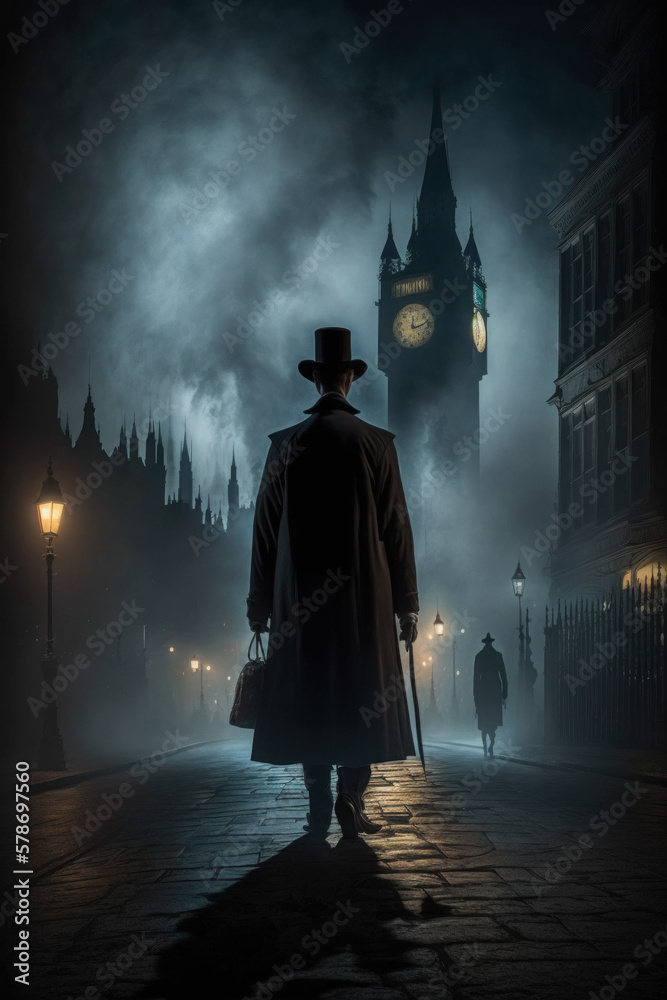 jack the ripper at foggy night in street of london. generative ai Stock ...