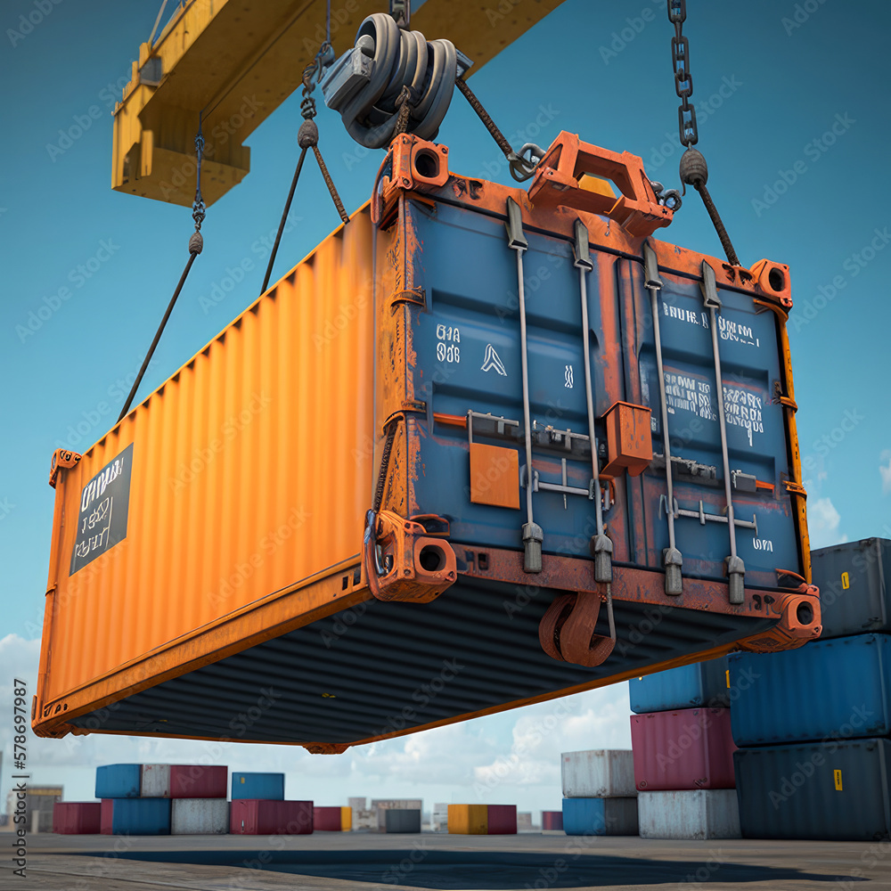 crane lifting shipping cargo container. generative ai Stock ...