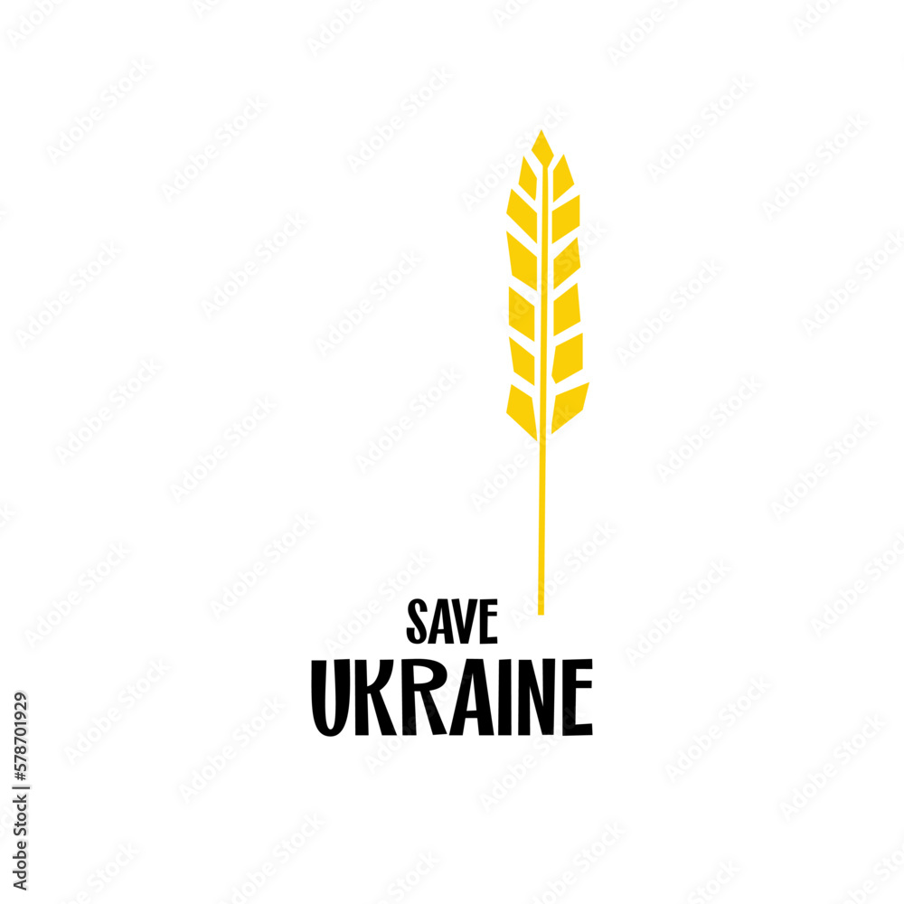 Save Ukraine symbol stylized illustration spikelet of wheat yellow ...
