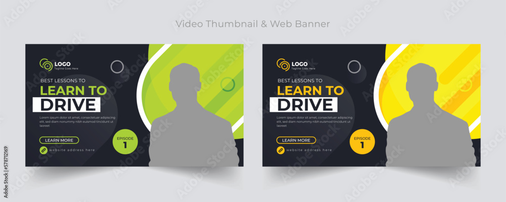 Driving school youtube thumbnail, social media and web banner template ...