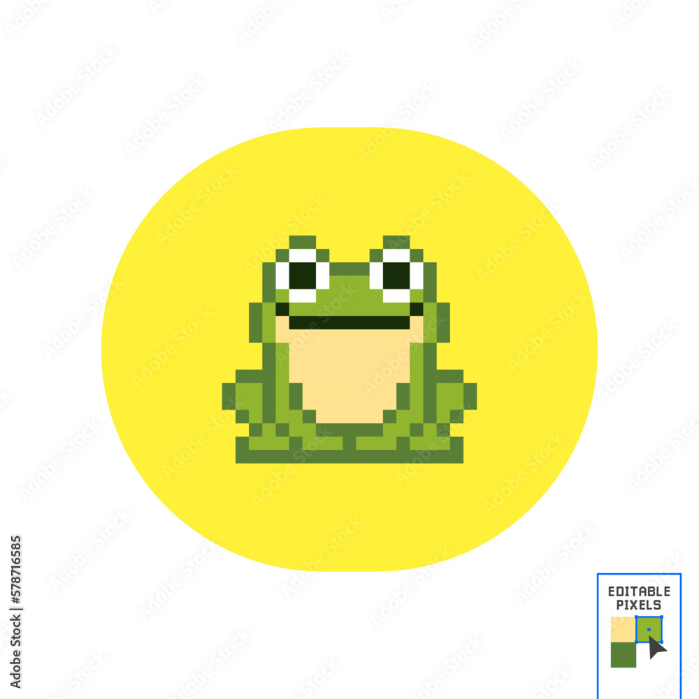 8 bit pixel green frog. Pixel animals in vector illustrations for cross ...