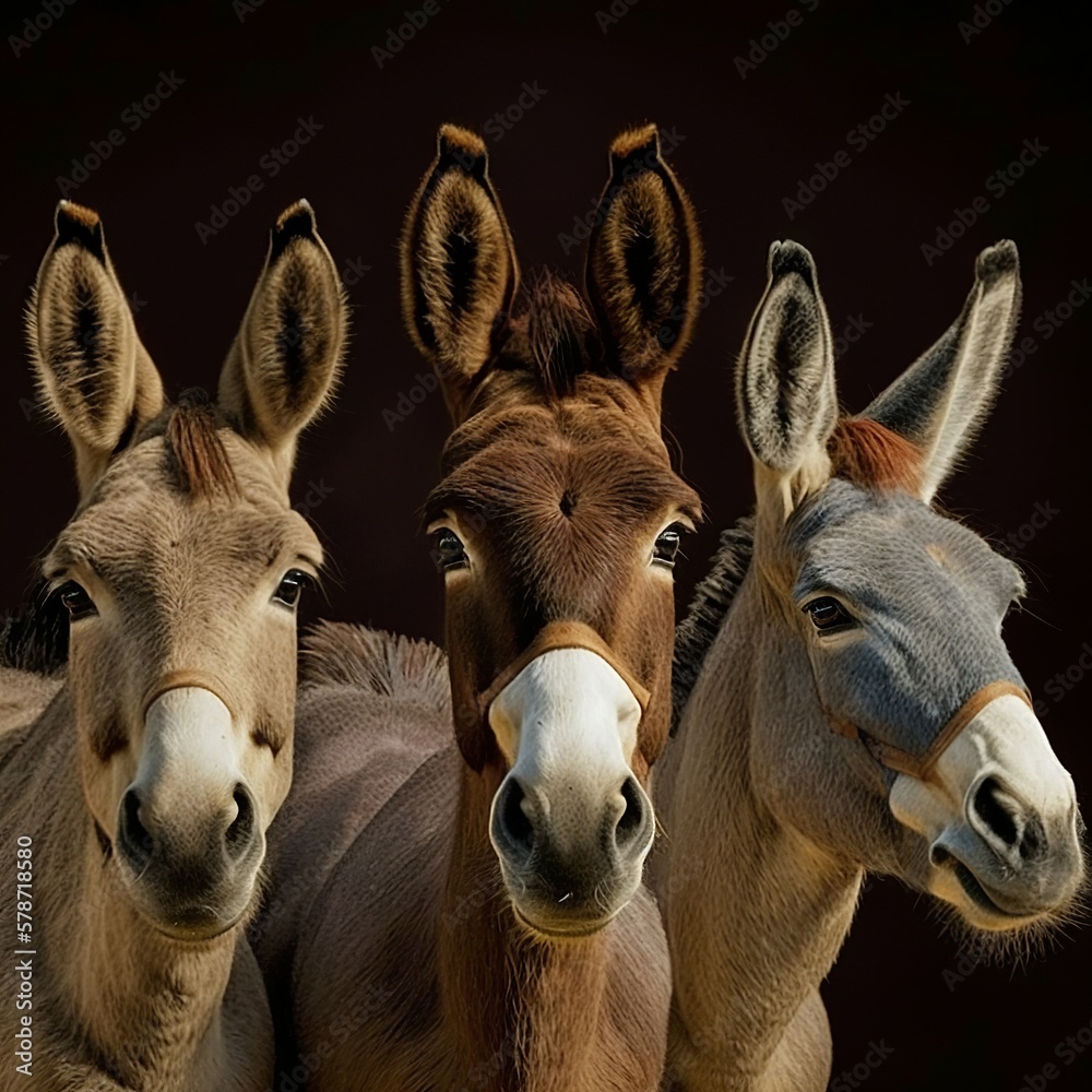 3 donkeys are staring at you rare nature photo of 4 donkeys staring at ...
