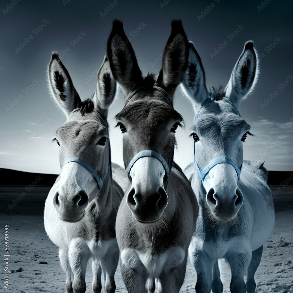 3 donkeys are staring at you rare nature photo of 4 donkeys staring at ...
