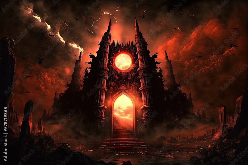 Hell's throne room, complete with a blazing castle and a city straight ...