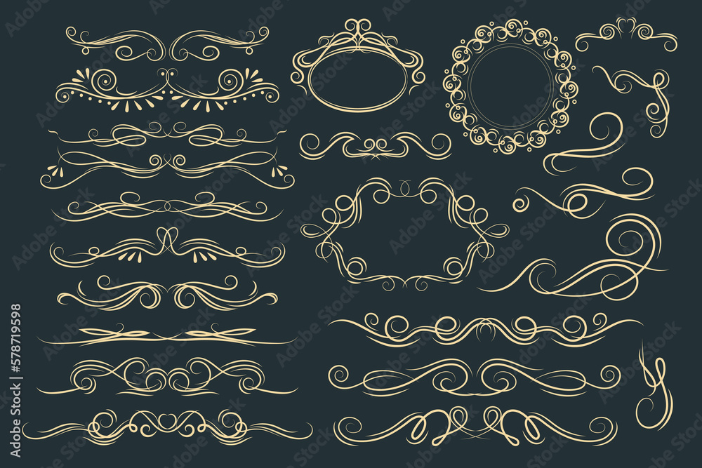 Vector luxury wedding line frame and ornate swirl dividers. Stock ...