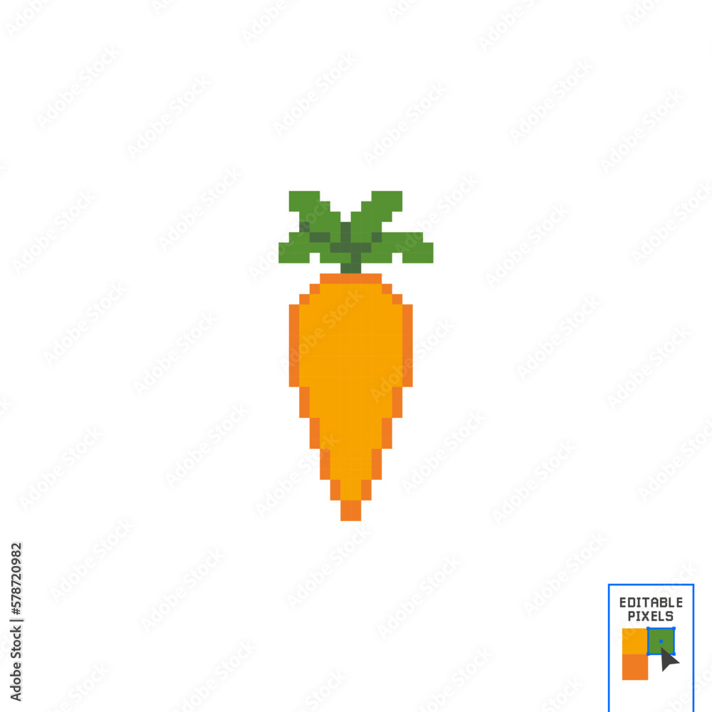 Carrot pixel art icon, emoji, design for logo, sticker, mobile app ...