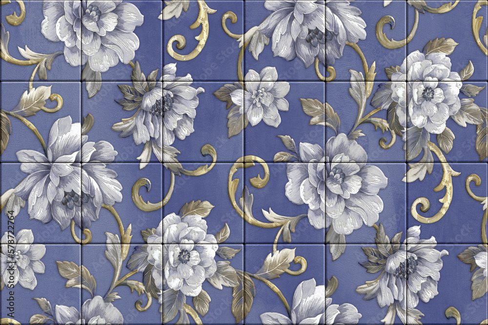 Colorfull wall art mixed digital tiles design for interior home or ...