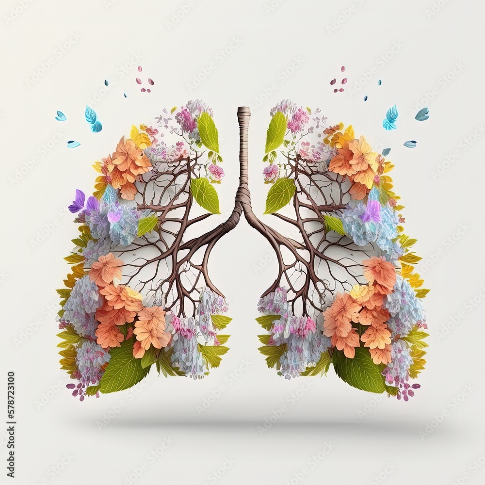 Lungs made of leaves and flowers, green lung, healthy respiratory ...