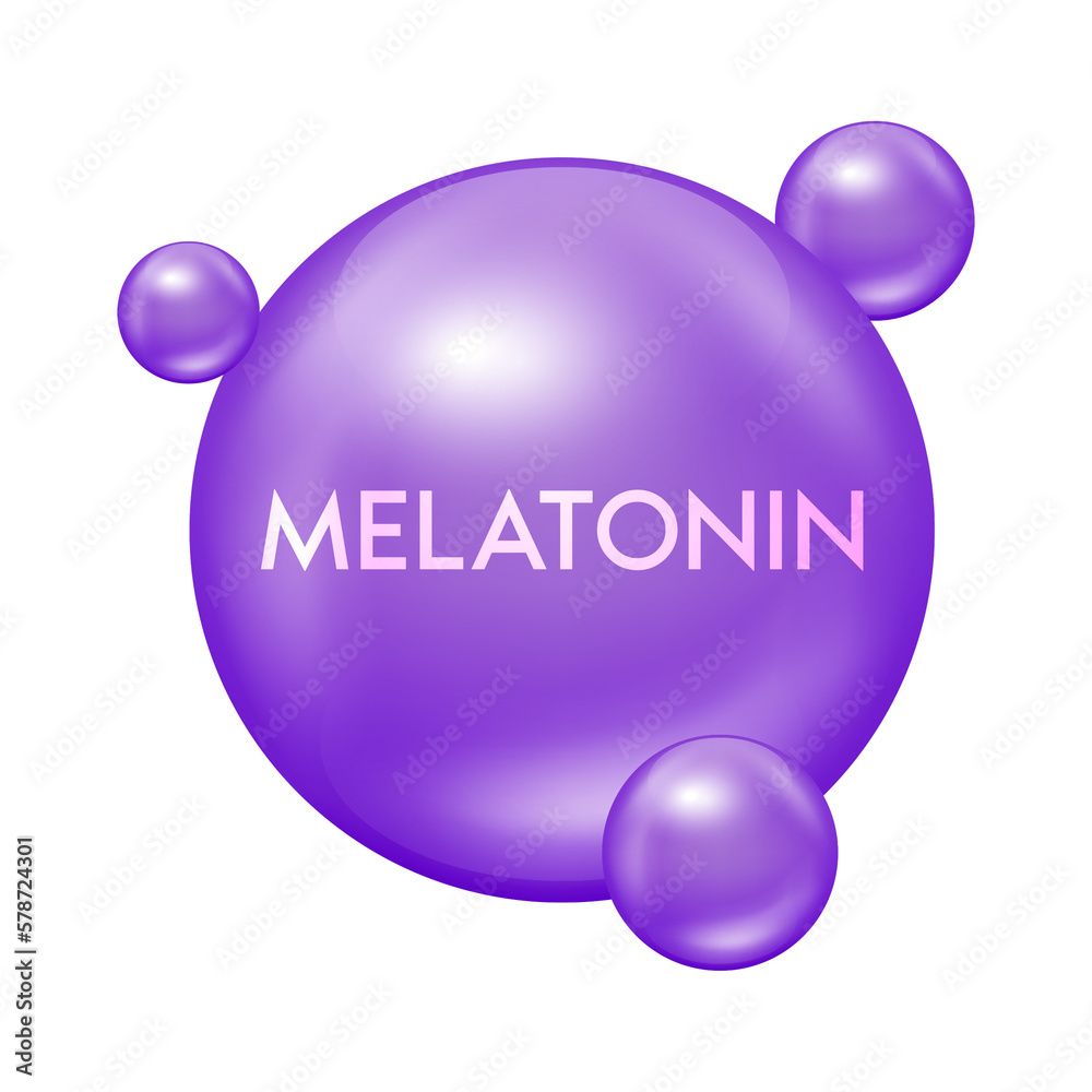 Melatonin model purple symbol 3D icon. Hormone melatonin promote deep ...