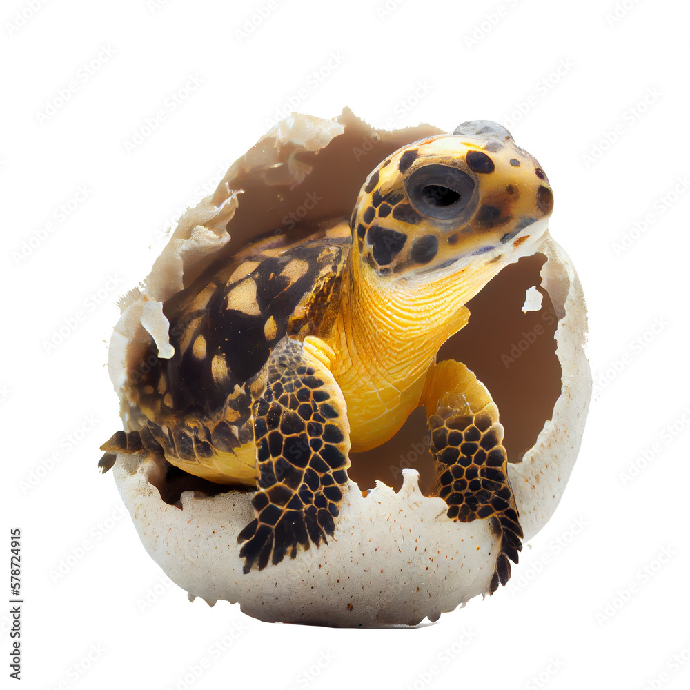 Baby sea turtles emerging from their egg shells on a transparent ...