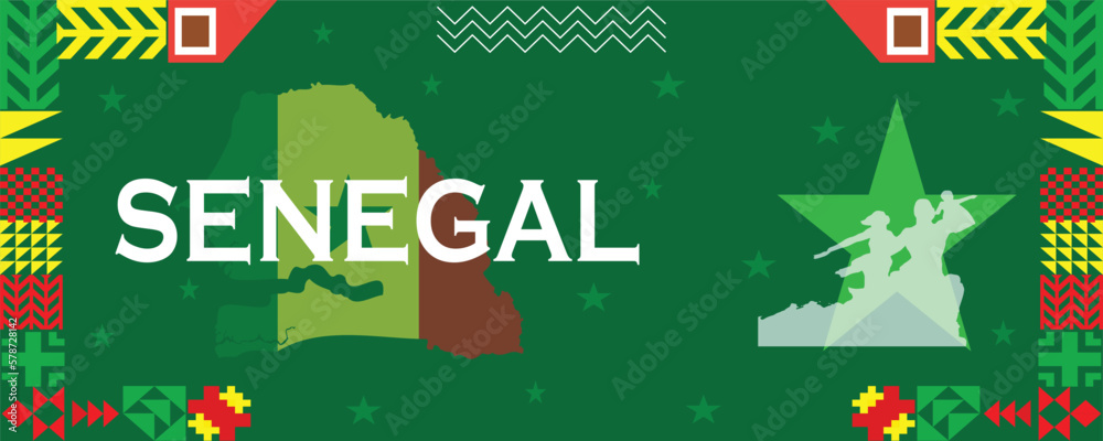 National or Independence day design for Senegal. It includes Senegal map masked with Senegal ...