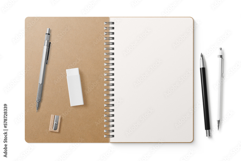 Spiral bound notebook mockup template with Kraft Paper cover isolated ...