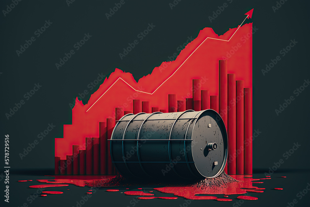 Rising oil prices lead to inflation with a growth graphic and oil ...