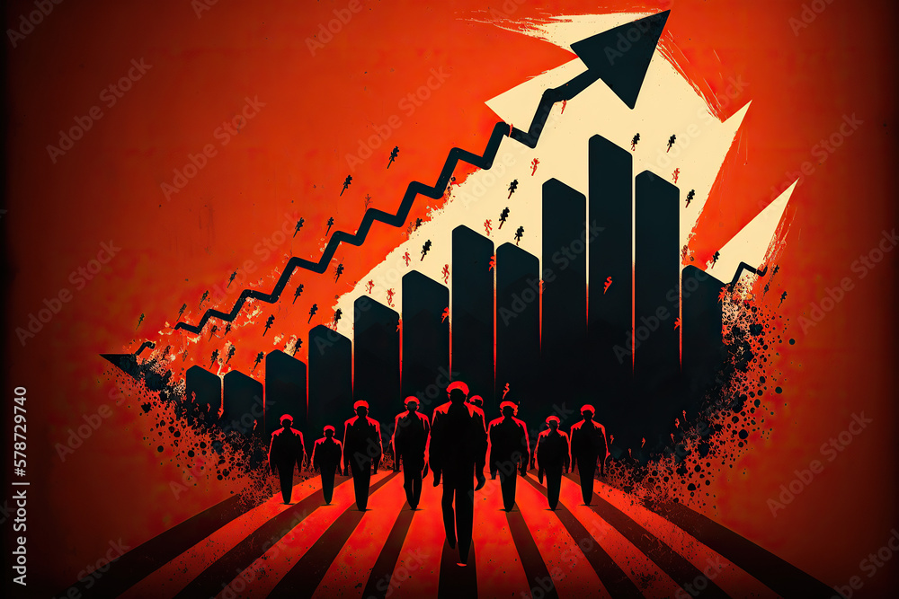 A graph with an upward trend represents inflation as multiple people ...
