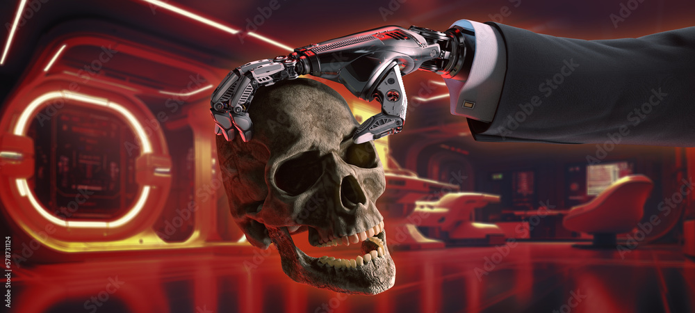 AI, Machine learning, cybernetic arm wrapped in business suit holding ...