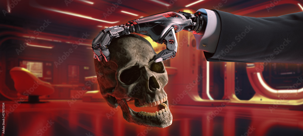 AI, Machine learning, cybernetic arm wrapped in business suit holding ...